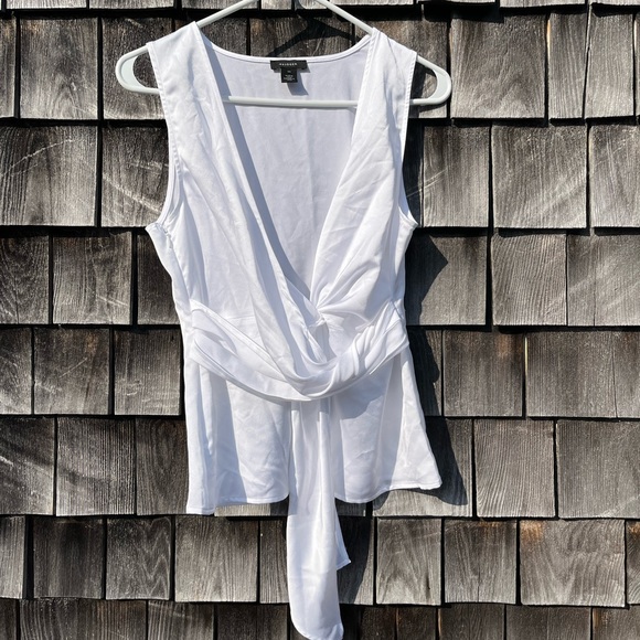 Halogen | Tops | Halogen White Sleeveless Blouse With Front Fabric ...